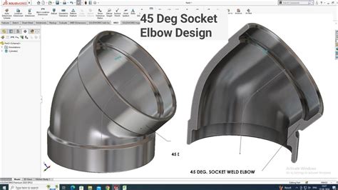 Solidworks Tutorial 45 Deg Socket Weld Elbow Design In Solidworks