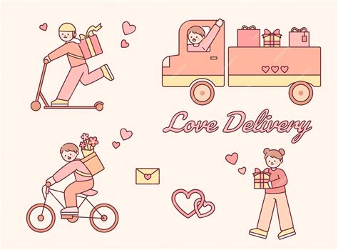 Premium Vector Cute Deliverymen Are Delivering Love Variety Of