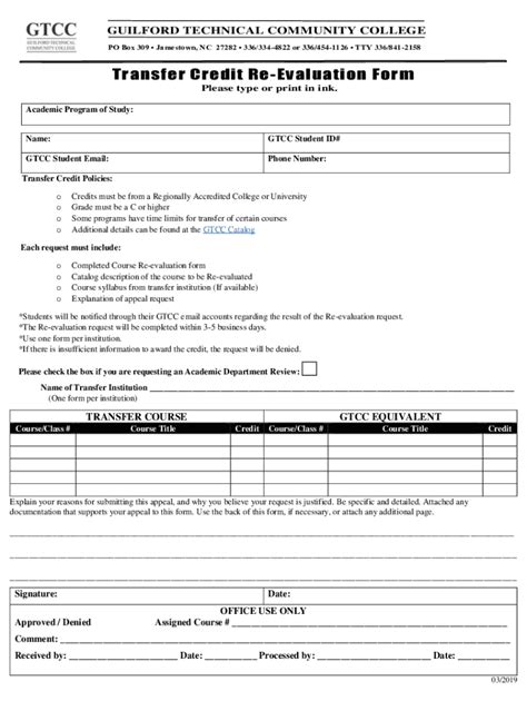 Fillable Online Gtcc Transfer Credit Re Evaluation Form Fax Email Print