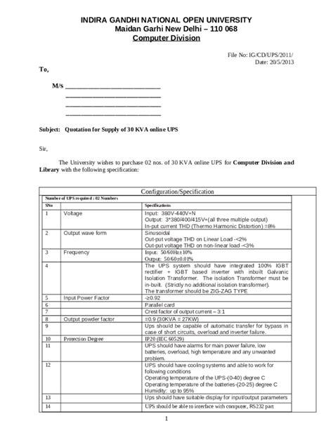 Corrigendum For Tender Document For Procurement Of 30 Ignou Ac