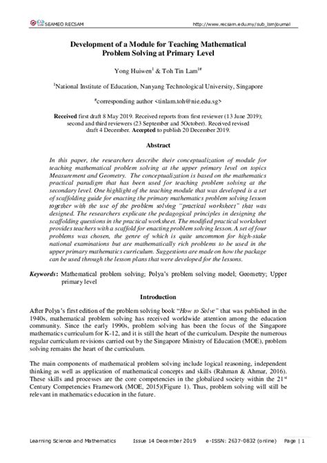 Pdf Development Of A Module For Teaching Mathematical Problem Solving
