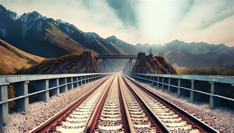 Train Tracks Pass Through The Landscape Suitable Stock Illustration