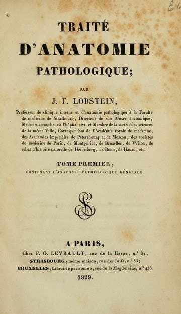 Traité Danatomie Pathologique Lobstein Jean Frédéric 1777 1835