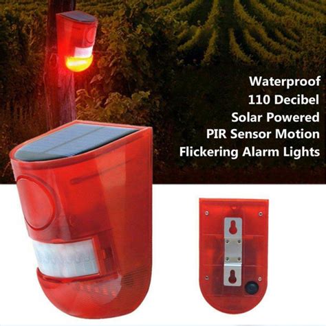 Solar Alarm Lamp Remote Waterproof Control Security Alarm Motion Sensor Alarm Siren PIR Motion