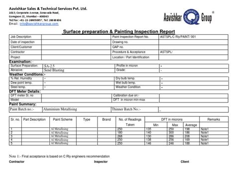Coating Work Inspection Report 1 Pdf Technology And Engineering