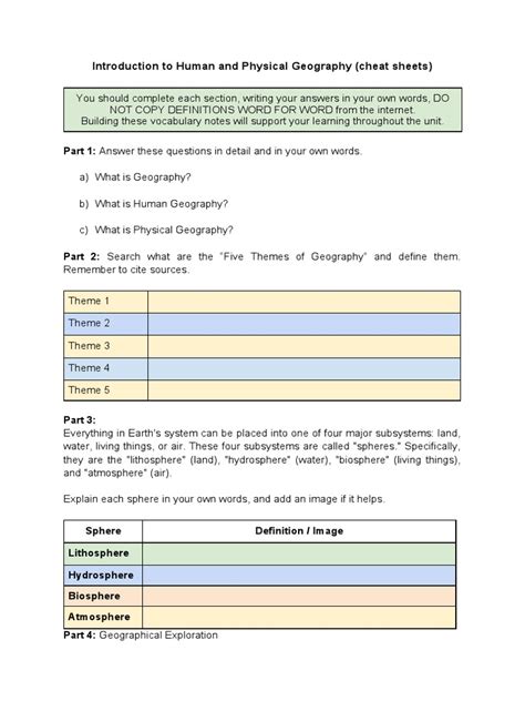 Introduction To Human And Physical Geography Cheat Sheets Pdf