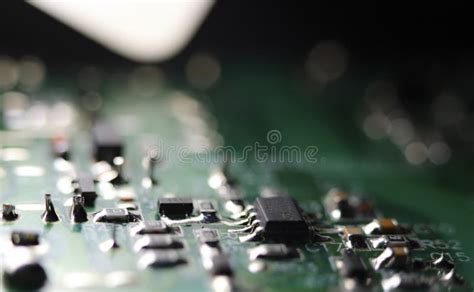 Electronic Circuit Closeup Led Light Circuit Board With Capacitors And