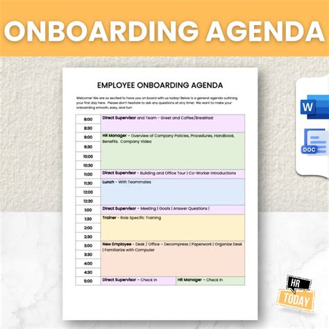 Employee Onboarding Agenda New Hire New Employee Calendar Hr