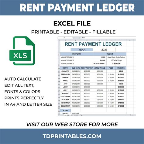 Rent Payment Ledger Pdf Printable Rent Payment Tracker Rental Payment