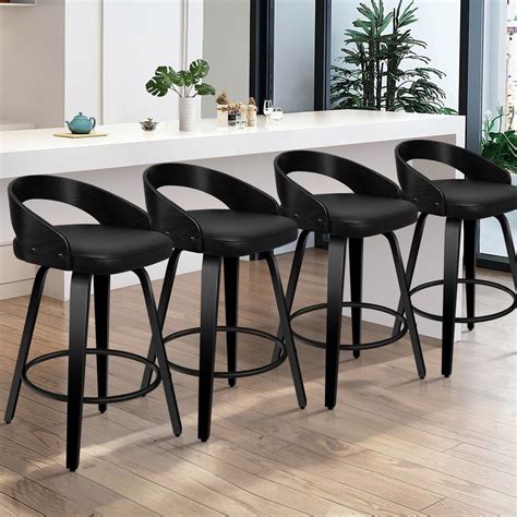 4x Alfordson Bar Stools Curved Backrest All Black Big W
