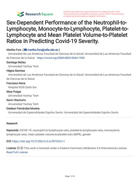 Pdf Sex Dependent Performance Of The Neutrophil To Lymphocyte