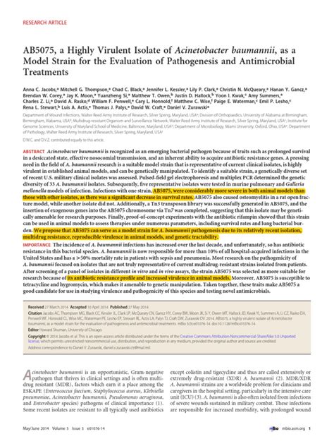 Ab5075 A Highly Virulent Isolate Of Acinetobacter Baumannii As A