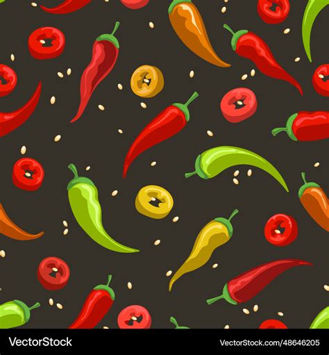 Colored Chili Pepper Seamless Pattern Royalty Free Vector