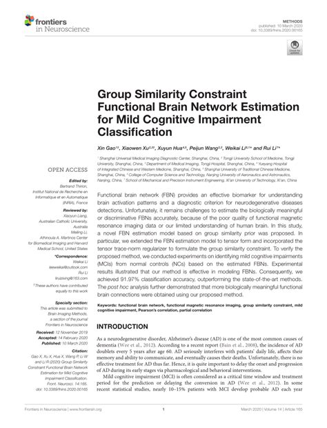 Pdf Group Similarity Constraint Functional Brain Network Estimation