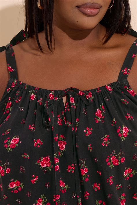 Yours Plus Size Black Floral Tie Front Cami Top Yours Clothing