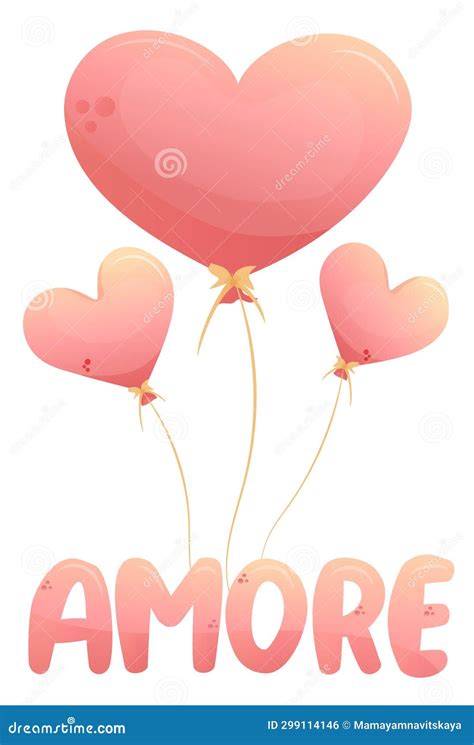 Cute Graphic Print Love Letters With Pink Heart Balloons And Word Amore