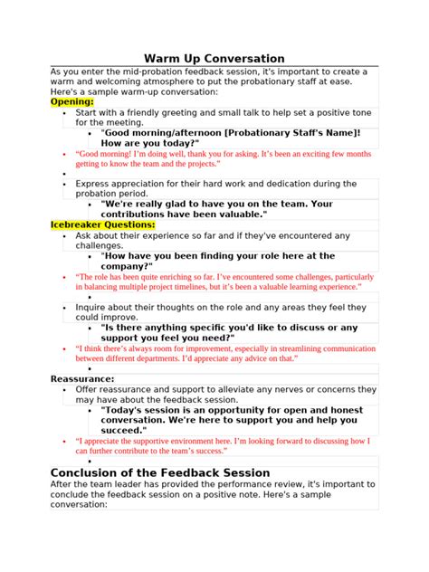 Probation Feedback Conversation Pdf Human Communication