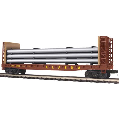 Mth Premier 20 98663 Alaska Flat Car Wbulkheads And Pipe Load O Scale