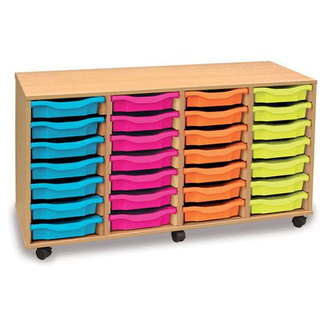 Monarch Mobile School Shallow Tray Storage Unit 28 Trays Chequered Fox