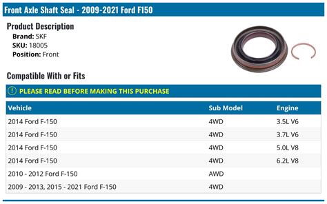 2009 2021 Ford F150 Axle Shaft Seal Skf 18005 Front