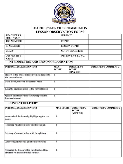 Tsc Lesson Observation Form For Teachers Pdf Teaching Method Learning