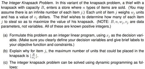 solved the integer knapsack problem in this variant of the