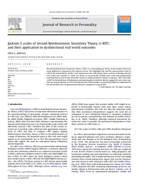 Pdf Jackson 5 Scales Of Revised Reinforcement Sensitivity Theory R Rst And Their Application