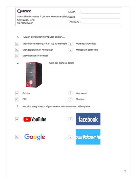 Sumatif Informatika 7 Sistem Komputer Sigit Setiyawan Spd Pdf