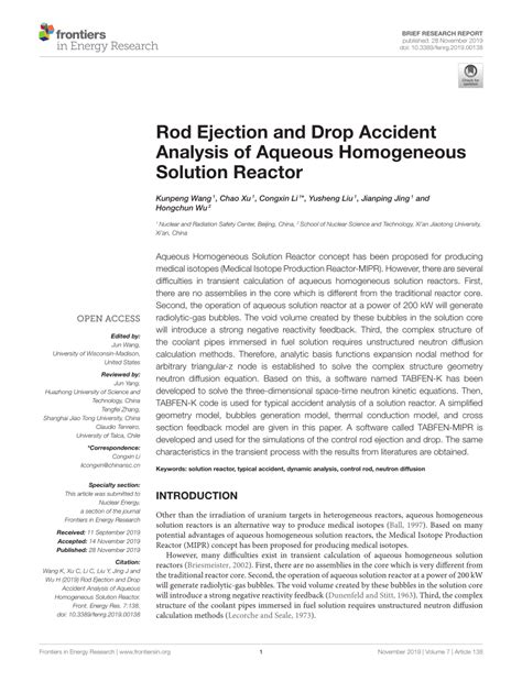 Pdf Rod Ejection And Drop Accident Analysis Of Aqueous Homogeneous