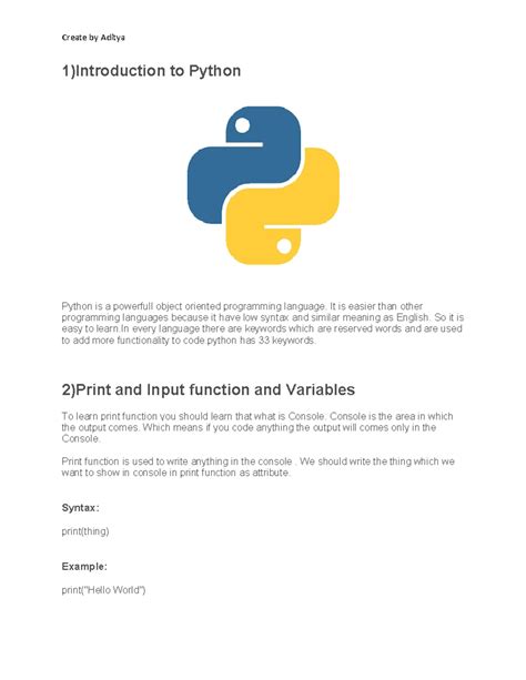 Python Notes 1introduction To Python Python Is A Powerfull Object
