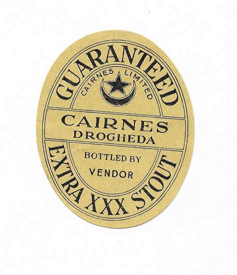 Cairnes Drogheda Extra Xxx Stout 71mm Tall British Beer Labels