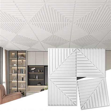 Art3dwallpanels White 2ft X 4ft Textured Pvc Drop In Ceiling Tile