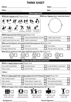 Restorative Justice Behavioral Think Sheet Behavioral Reflection Form