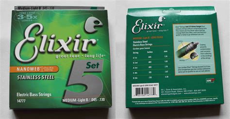Elixir Nanoweb 5 String Bass Strings Medium Light 045 130 Long