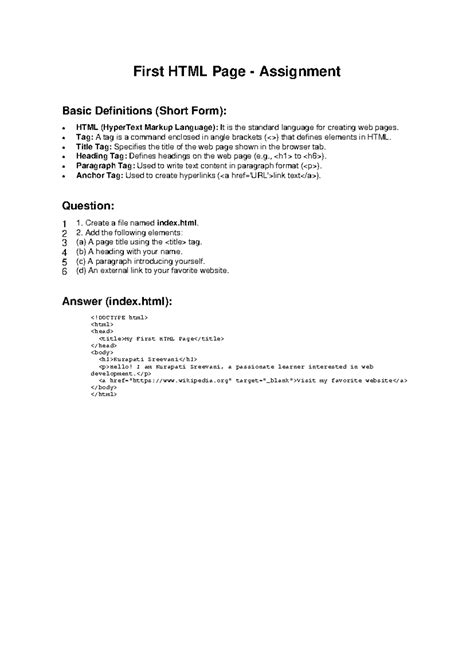 First Html Page Assignment Basic Definitions And Instructions Studocu