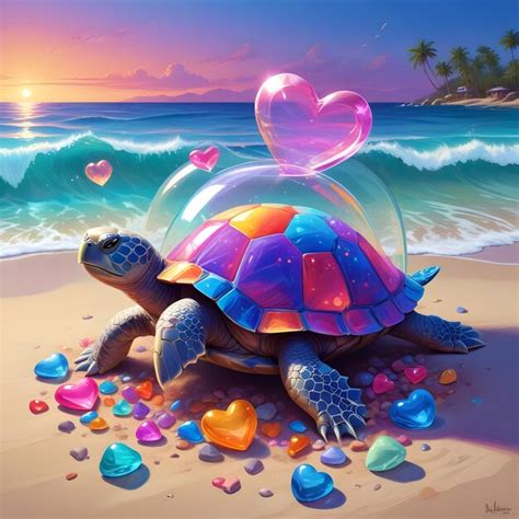A Turtle Is On The Beach And Has A Heart Shaped Shell Premium Ai