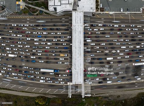 Overhead Aerial Of Bay Bridge Toll Plaza Between Oakland And San