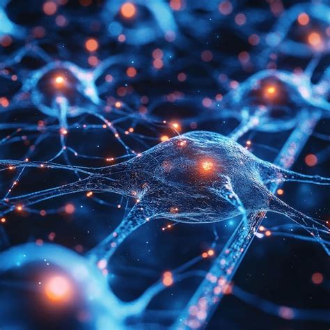 Biomedical Nerve Cell With Glowing Synapse Premium Ai Generated Image