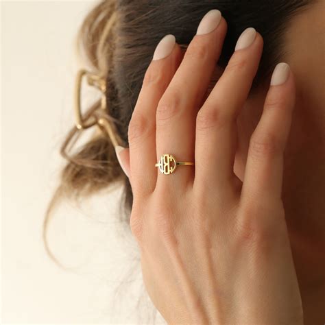 Sterling Silver Monogram Initial Ring Circle Monogram Ring