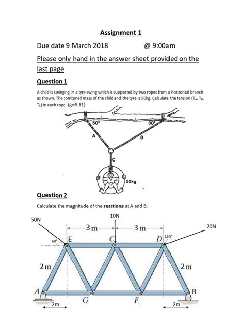 Physics Assignment Force Calculations Pdf Force Lever