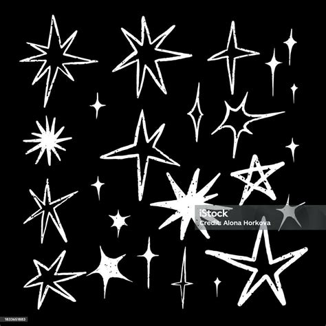 Set Of Stars On Black Background Stock Illustration Download Image