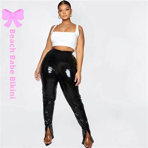 Elle Plus Size Split Hem Faux Leather Pants ©beach Babe Bikini