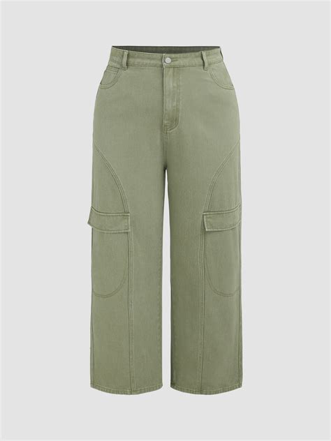 Mid Waist Cargo Jeans Curve And Plus Cider
