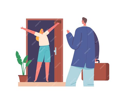 Premium Vector Woman Meet Man Returning At Home After Work Or Trip Characters Appear Happy And