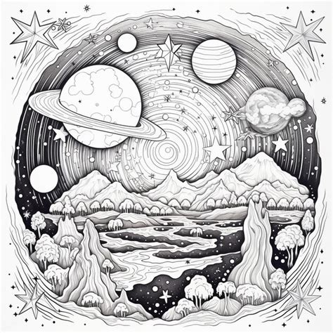Premium Photo A Drawing Of A Planet With Stars And A Moon With Stars