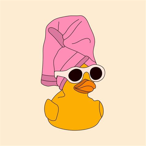 Cartoon Rubber Duck Wearing Sunglasses Relaxing On A Pink Towel