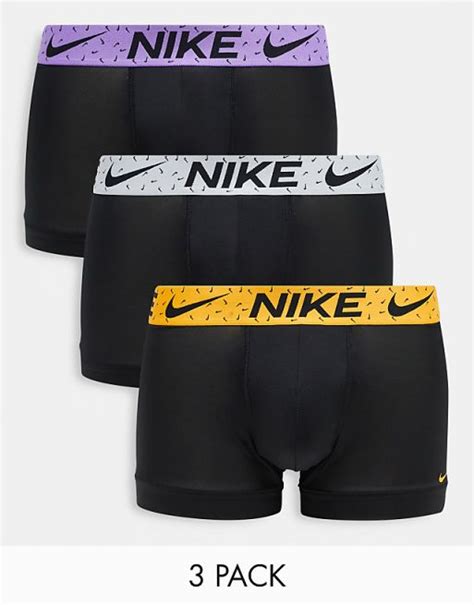 Nike 3 Pack Dri Fit Microfibre Trunks In Black With Swoosh Waistband Asos