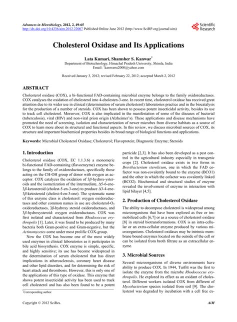 Pdf Cholesterol Oxidase And Its Applications
