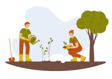 Un Homme Et Une Femme Travaillent Dans Le Jardin Et Soccupent Des