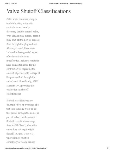 Valve Shutoff Classifications Process Piping Pdf Valve Hydraulics